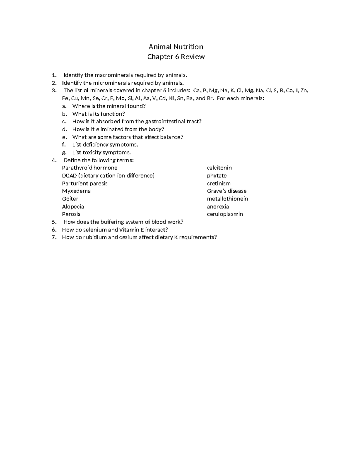Animal Nutrition Chapter 6 Review: Macrominerals & Microminerals - Studocu