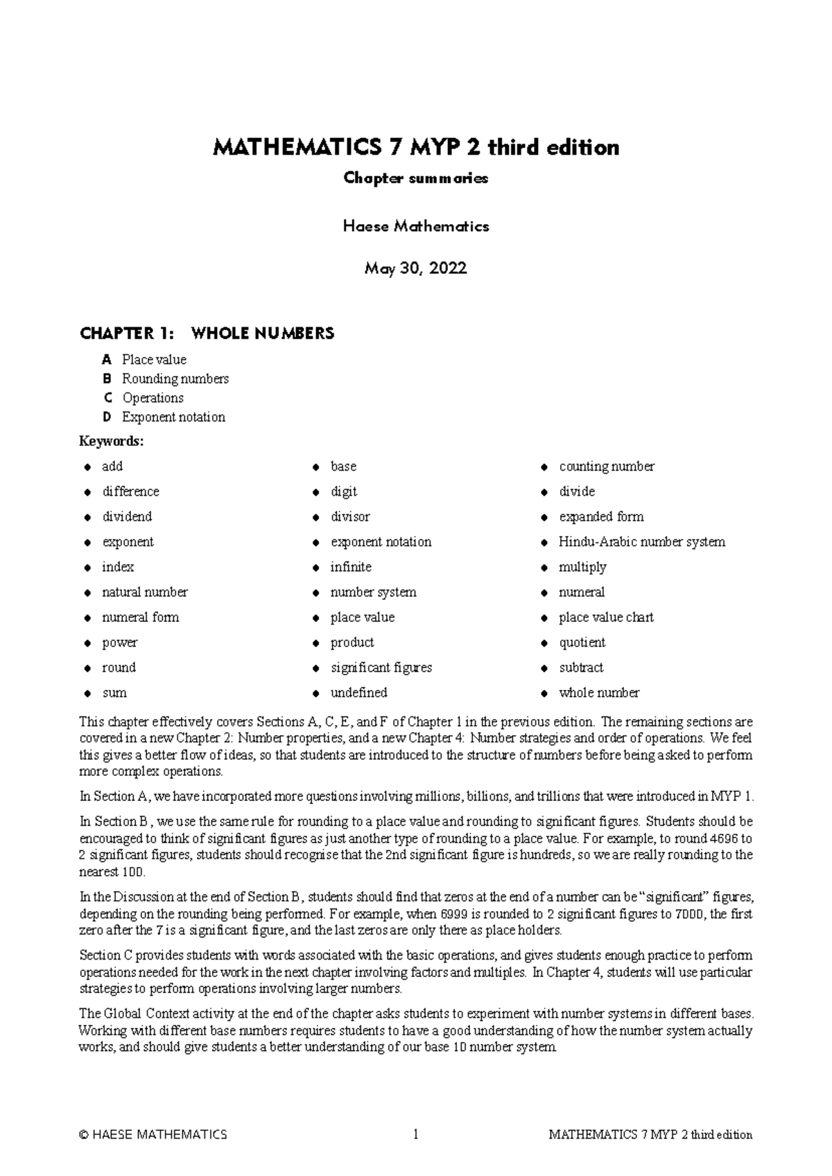 MYP 2 Third Edition Chapter Summaries: Key Concepts in Mathematics ...