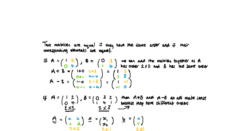 Matrix Algebra: Understanding Matrix Equality and Operations - Studocu