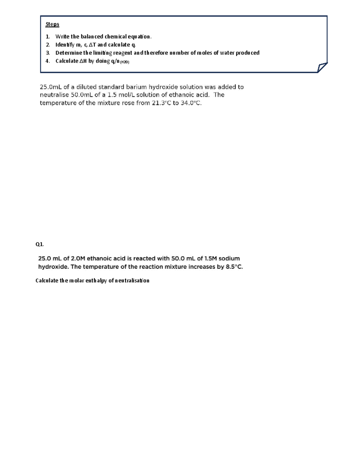 Molar Enthalpy of Neutralisation Calculations (Chem 101) - Studocu