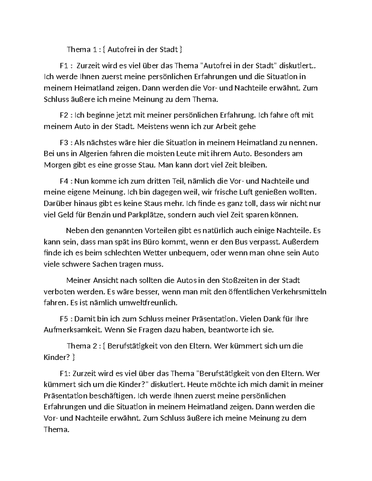 Präsentation: Sprechen B1 Goethe - Thema: Autofrei in der Stadt ...