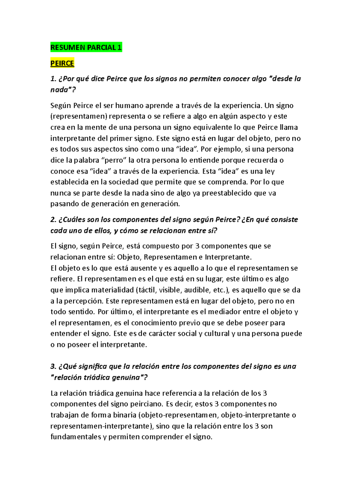 Resumen Parcial 1: Signos en Peirce y Saussure - Análisis Teórico - Studocu