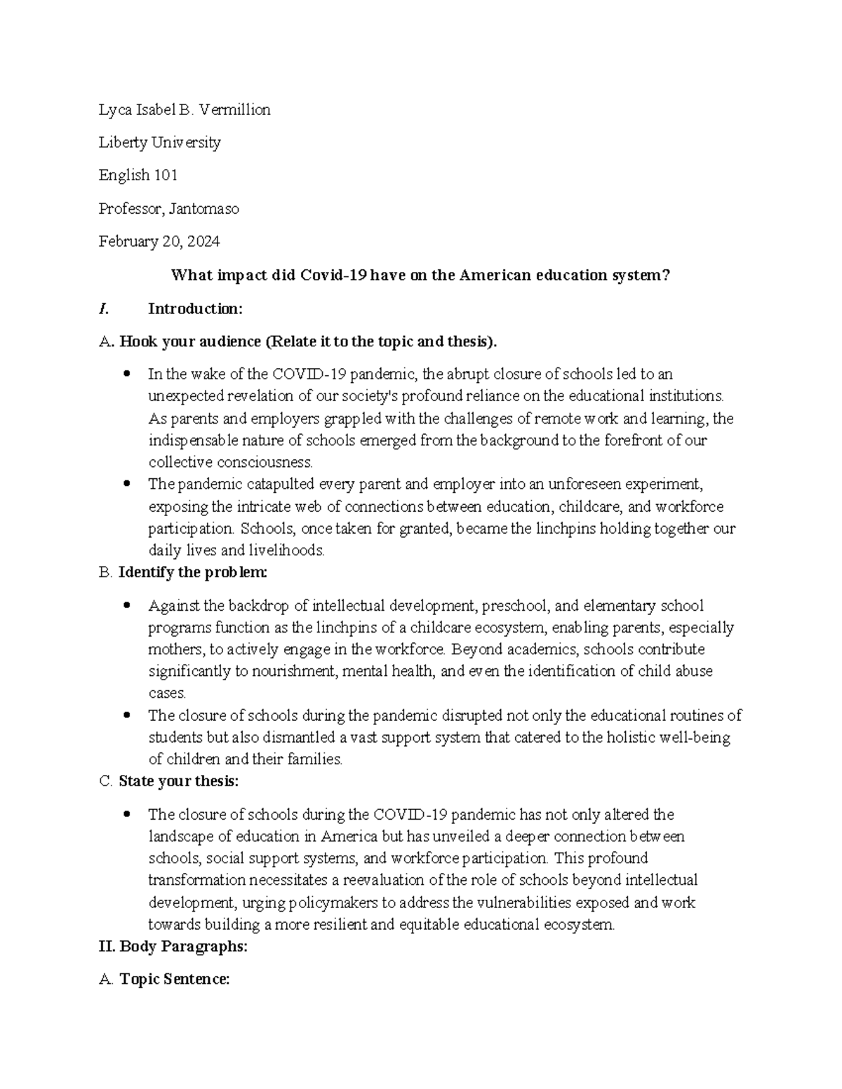 ENG 101 Essay Notes: Impact of COVID-19 on American Education - Studocu