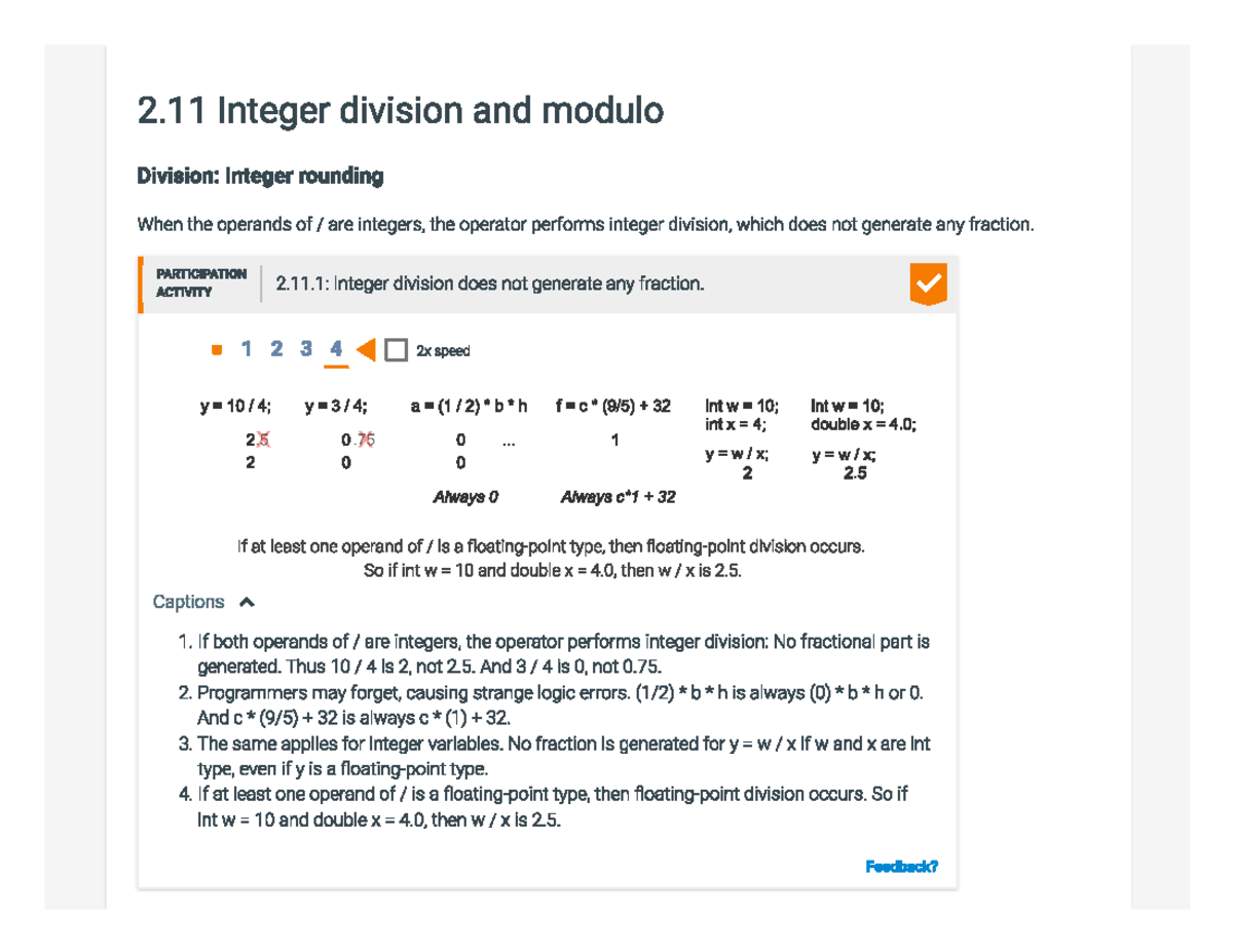 CS 210 - 2.11 Integer Division and Modulo Module one - CS210 - Studocu