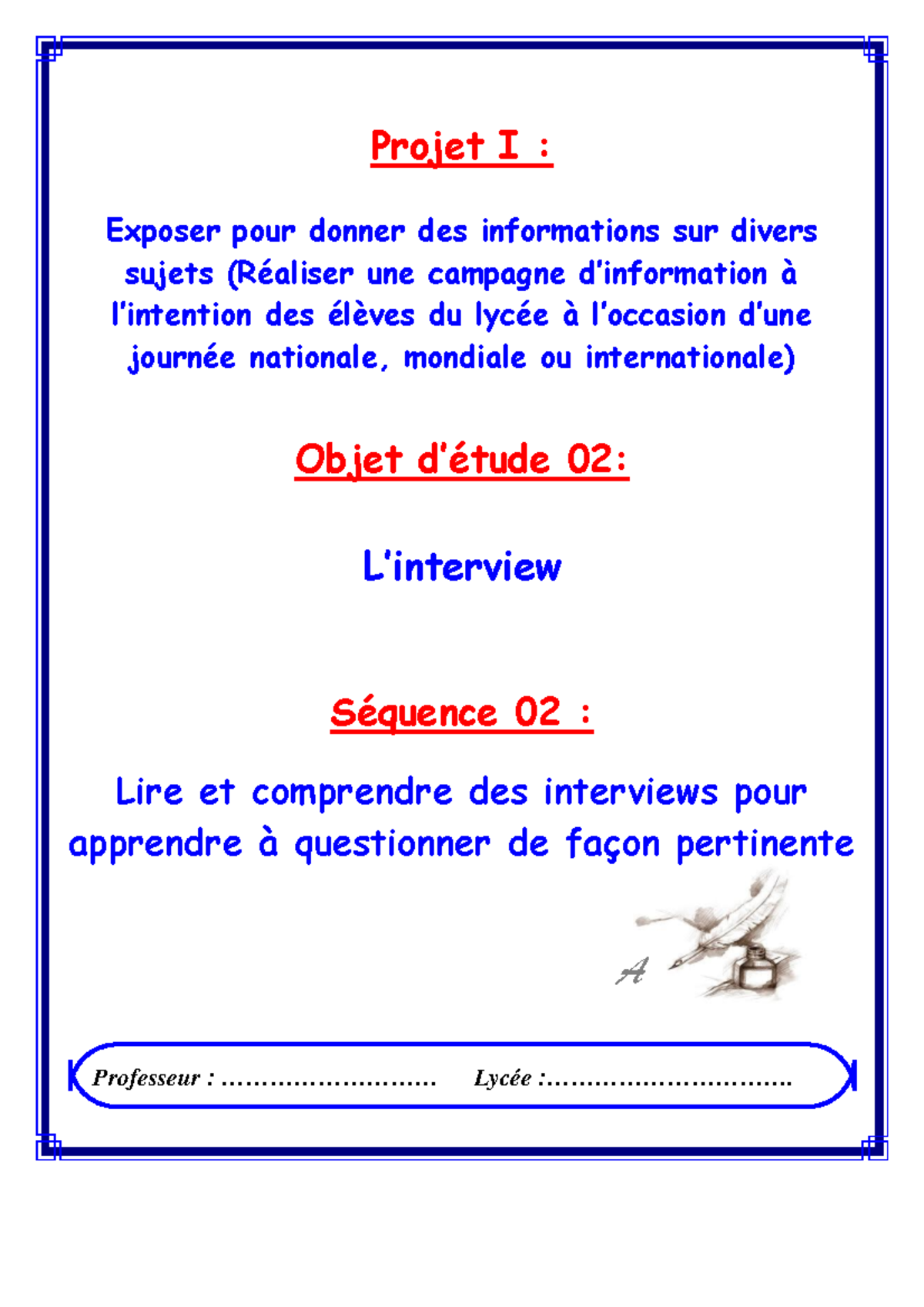 1AS Projet I : Compréhension et Analyse d'Interviews pour Lycéens - Studocu