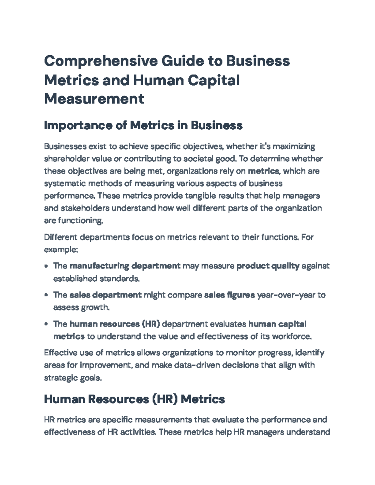 Comprehensive Guide on Business Metrics and Human Capital Analysis ...