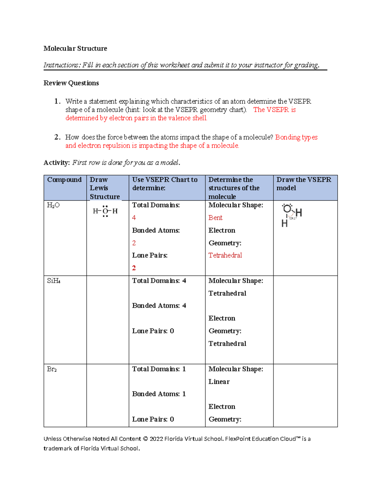 Molecular structure worksheet - Molecular Structure Instructions: Fill ...