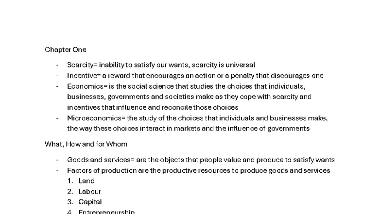 Economics Readings Notes: Chapter 1 - Scarcity and Choices - Studocu