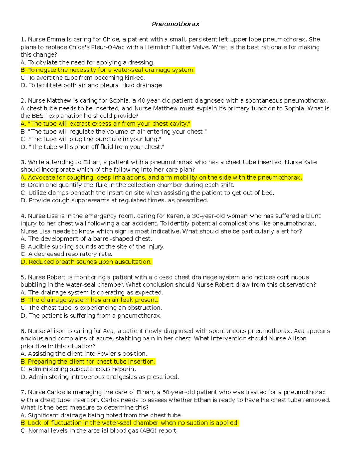 Pneumothorax - Lecture Notes and Nursing Care Insights - Studocu