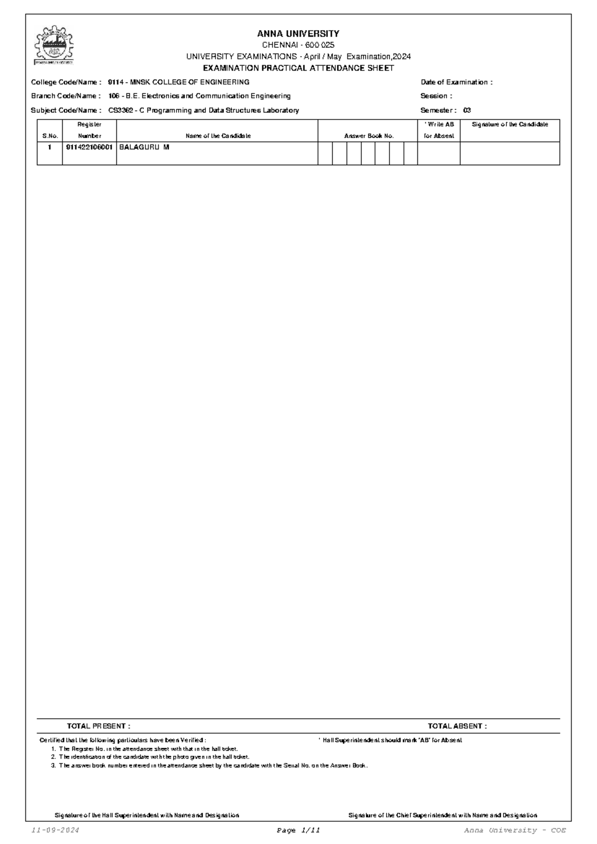 CT E CE ATT - Practical Attendance Sheet for Engineering Labs - Studocu