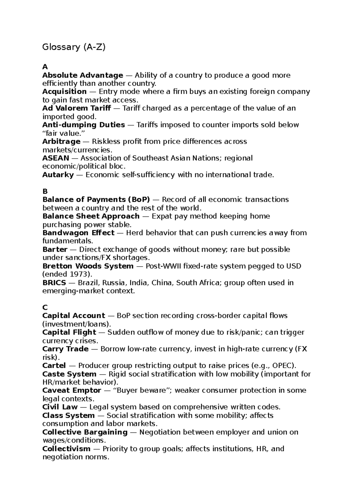 International Management Glossary: Key Terms and Concepts - Studocu