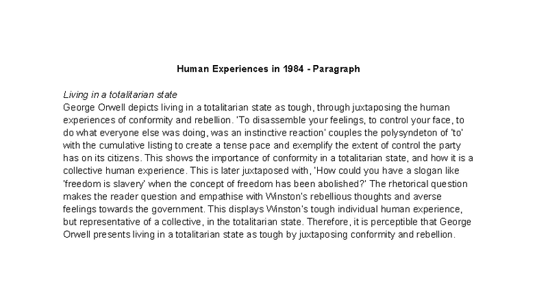 Human Experiences in 1984: Conformity vs. Rebellion Analysis - Studocu