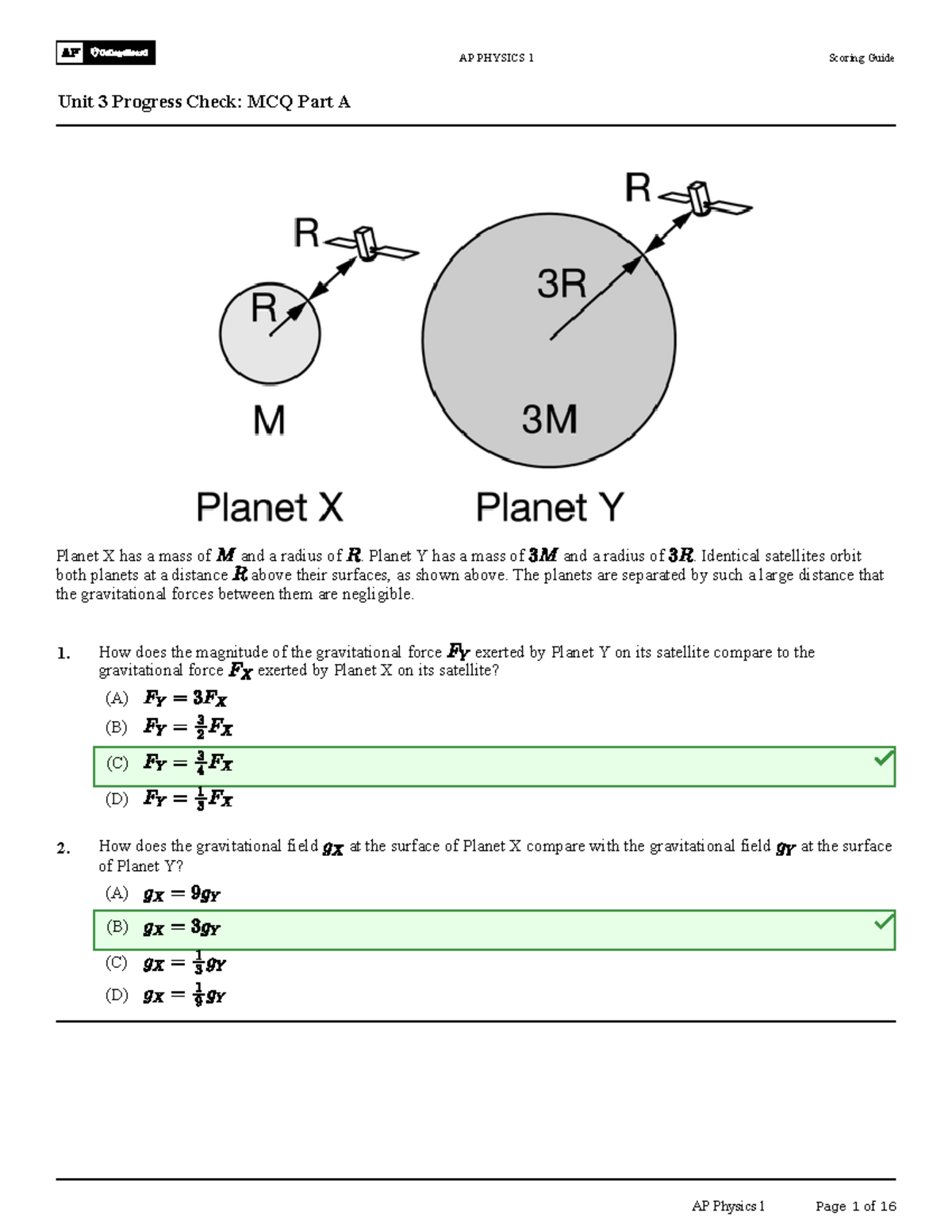 AP PHYSICS 1 Unit 3 Progress Check: Multiple Choice Questions - Studocu