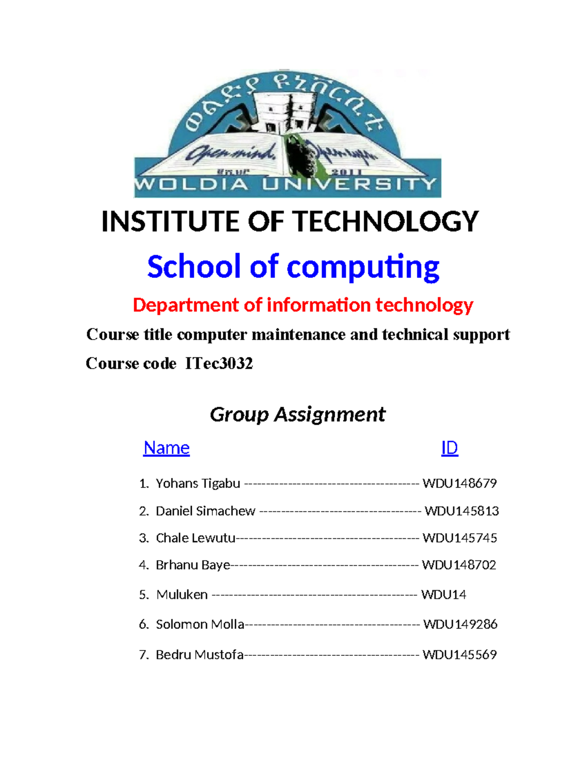 Computer Maintenance & Tech Support Concepts - Group Assignment ...
