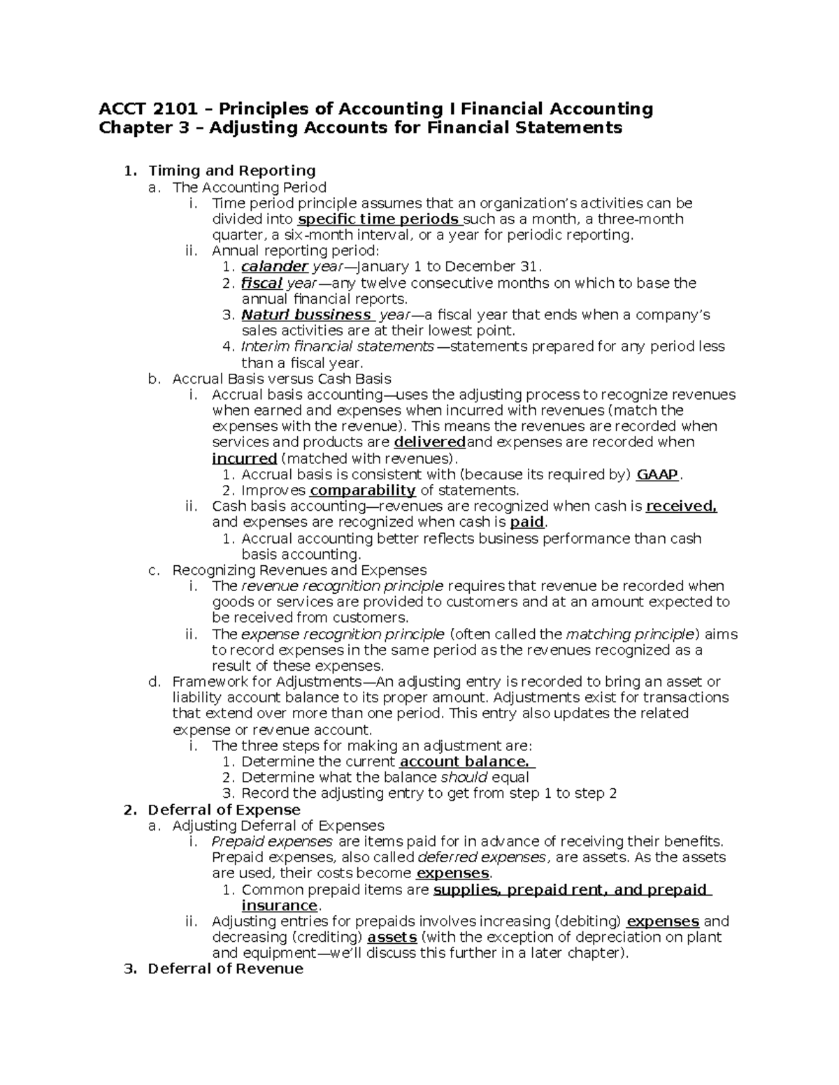 ACCT 2101 - Chapter 3: Adjusting Accounts for Financial Statements ...