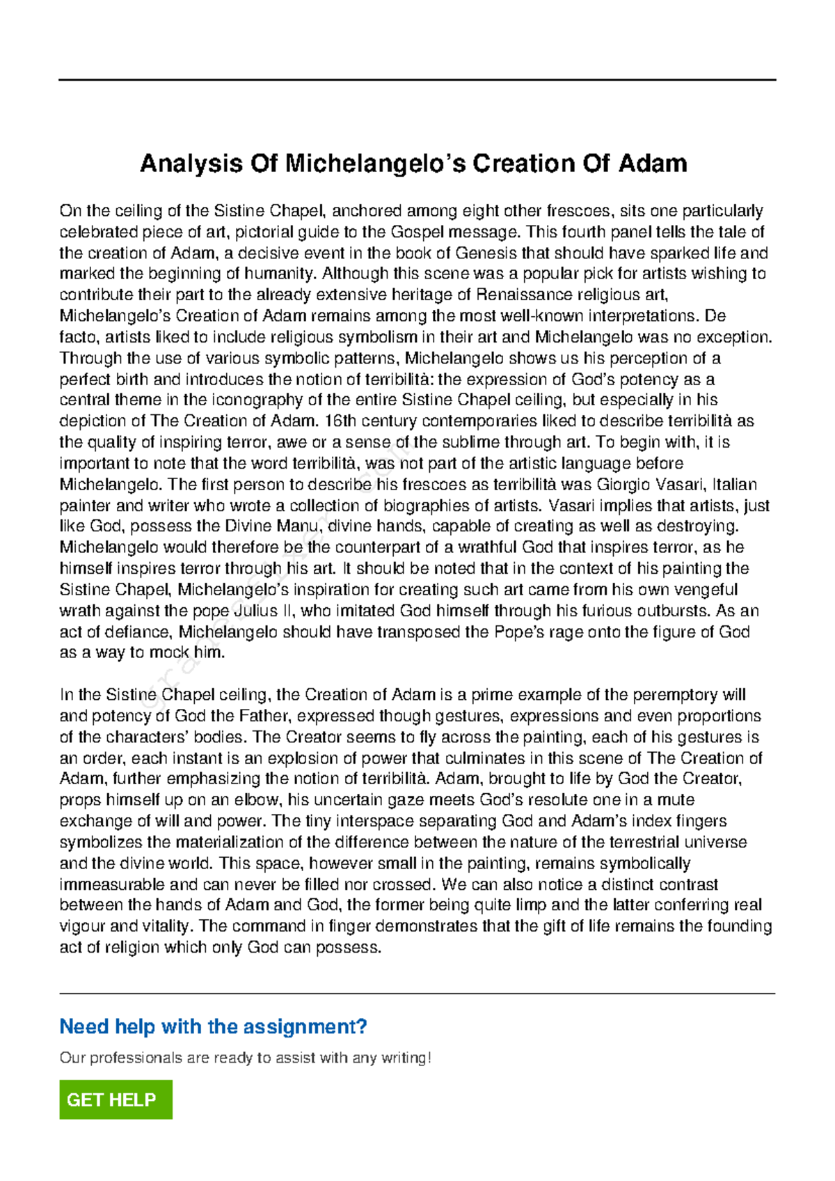 Analysis of michelangelos creation of adam - Analysis Of Michelangelo’s ...