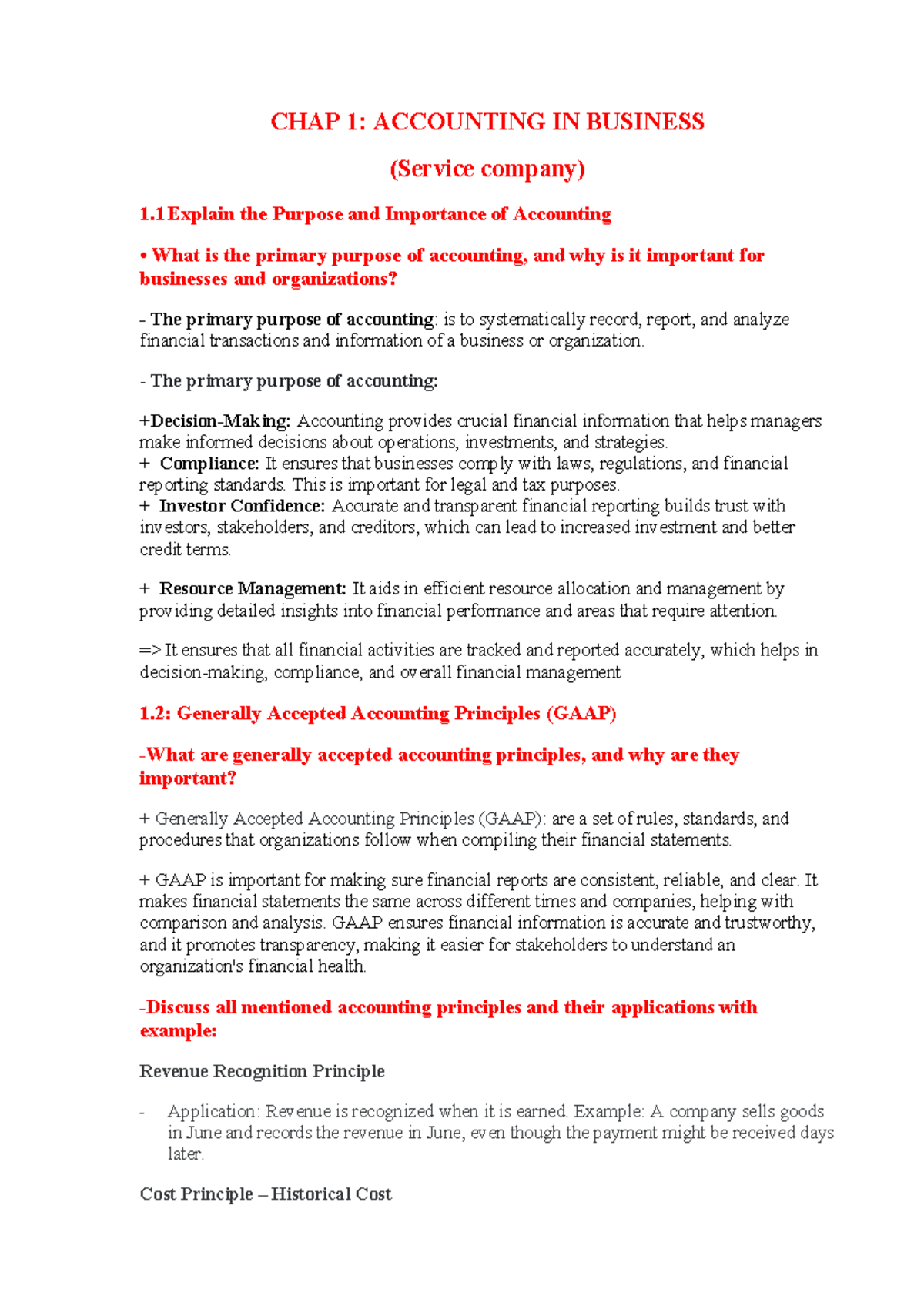 ACC - Chapter 1&2: Key Principles of Accounting in Business - Studocu