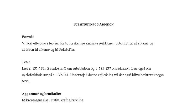 KEMI 101: Substitution og Addition - Forsøg og Teori - Studocu