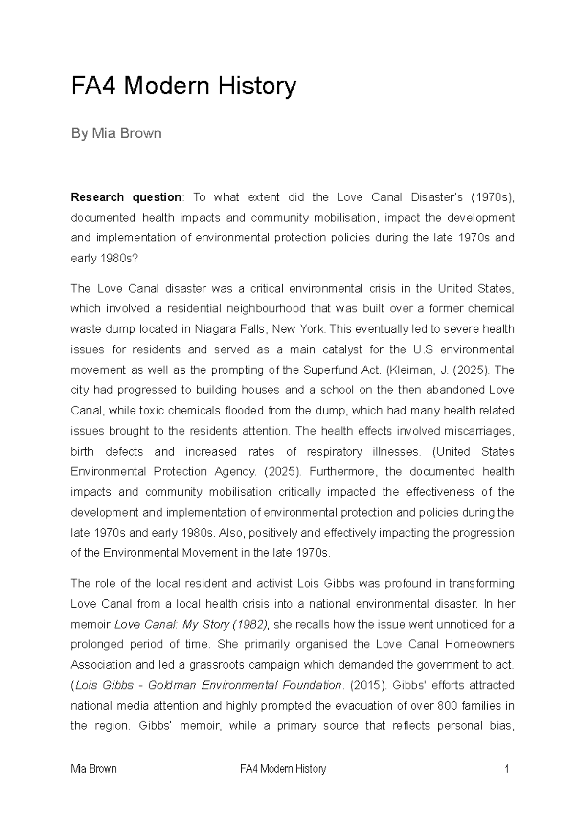 FA4 Modern History: The Love Canal Disaster and Environmental Policy ...