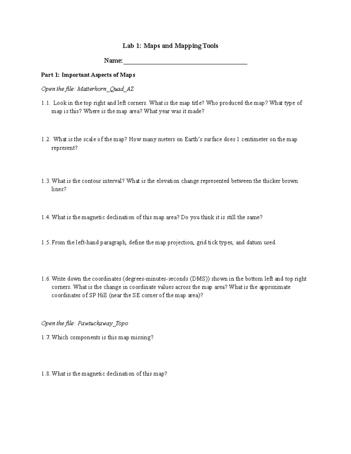 Exercise 1 Instructions - Lab 1: Maps and Mapping Tools Name