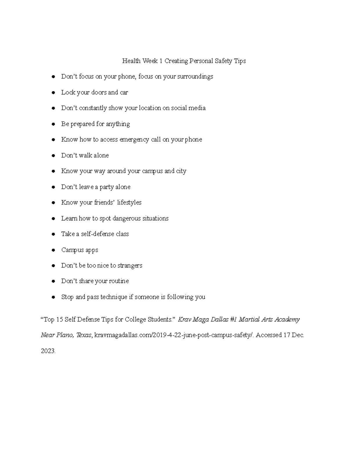 Health 101: Personal Safety Tips for Week 1 - Studocu