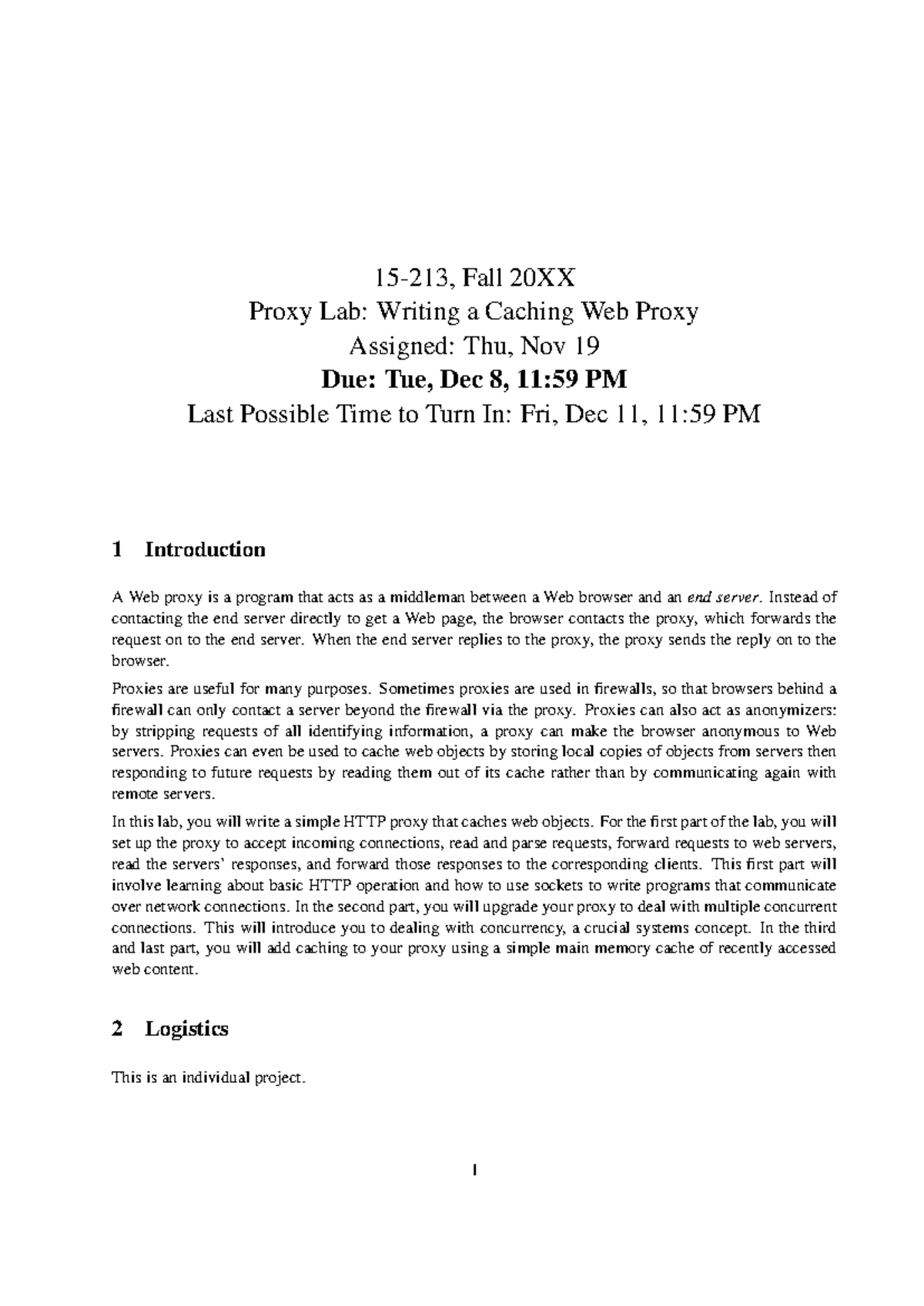 Proxylab - Proxy lab handout - 15-213, Fall 20XX Proxy Lab: Writing a Caching Web Proxy Assigned ...