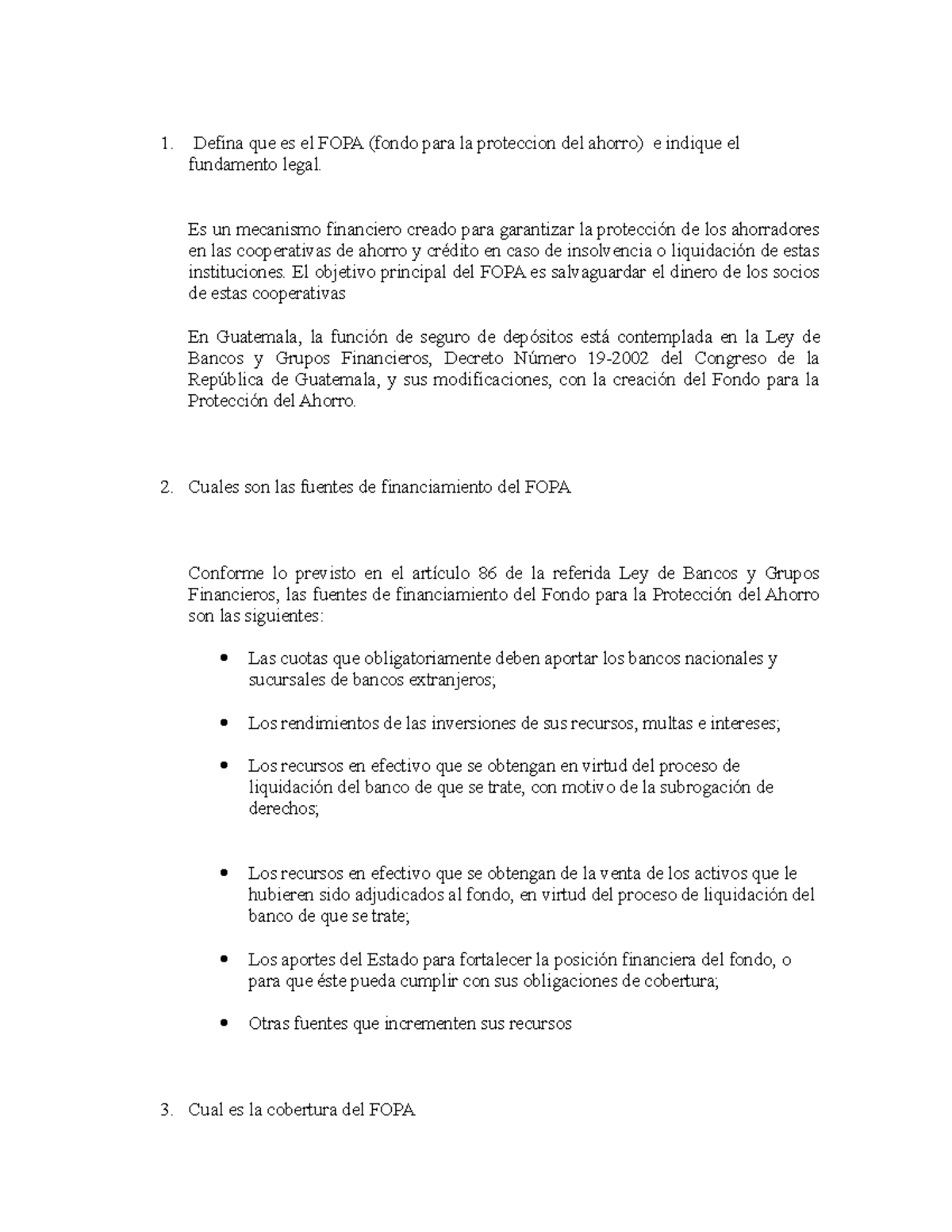 FOPA - Mecanismo y Fuentes de Financiamiento en Guatemala - Studocu