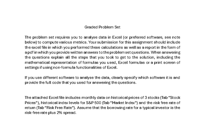 Problem Set - Assignment 1: Data Analysis & Metrics Calculation - Studocu