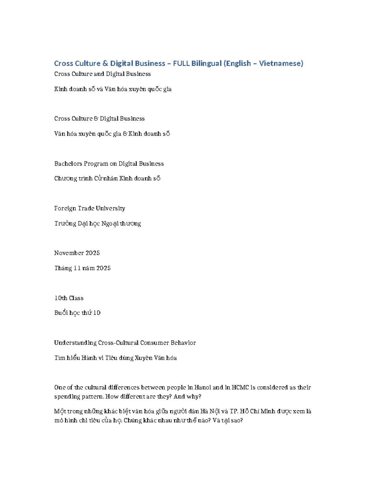 Cross Culture Digital Business: Understanding Consumer Behavior - Studocu