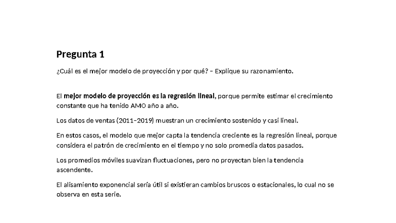 CASO Milagros - Análisis de la Regresión Lineal en Proyección - Studocu