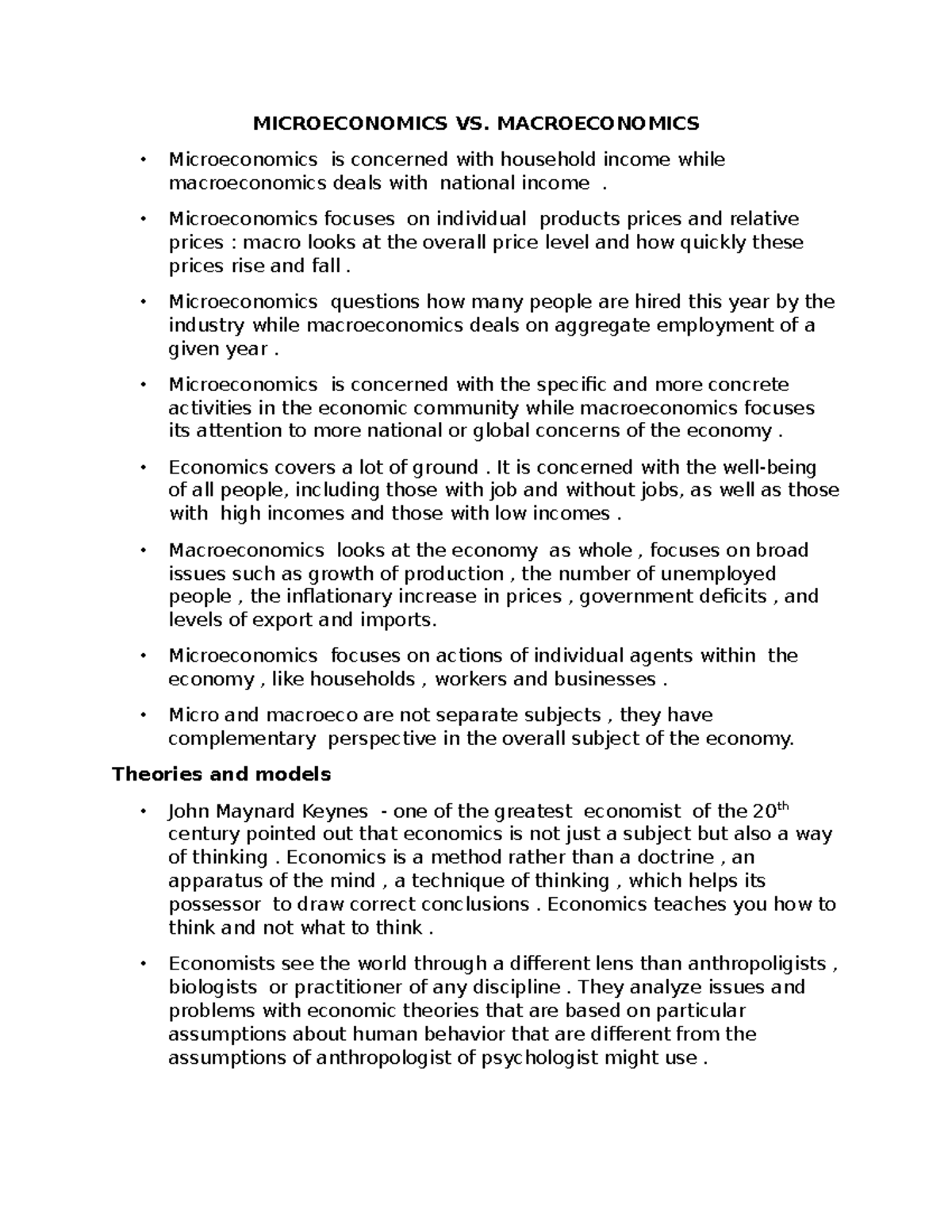 Microeconomics VS. Macroeconomics - MICROECONOMICS VS. MACROECONOMICS ...