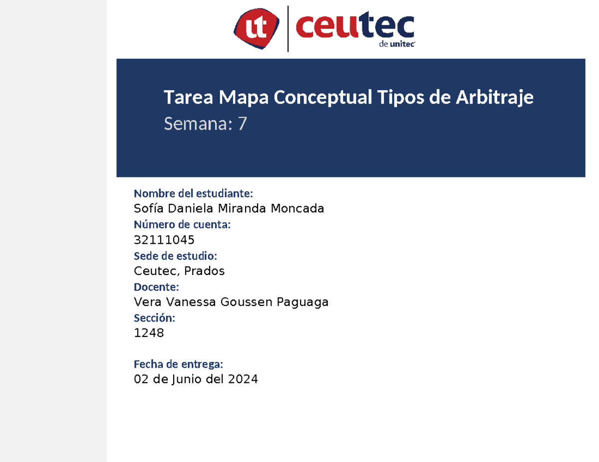 Tarea 7: Mapa Conceptual sobre Tipos de Arbitraje en Derecho - Studocu