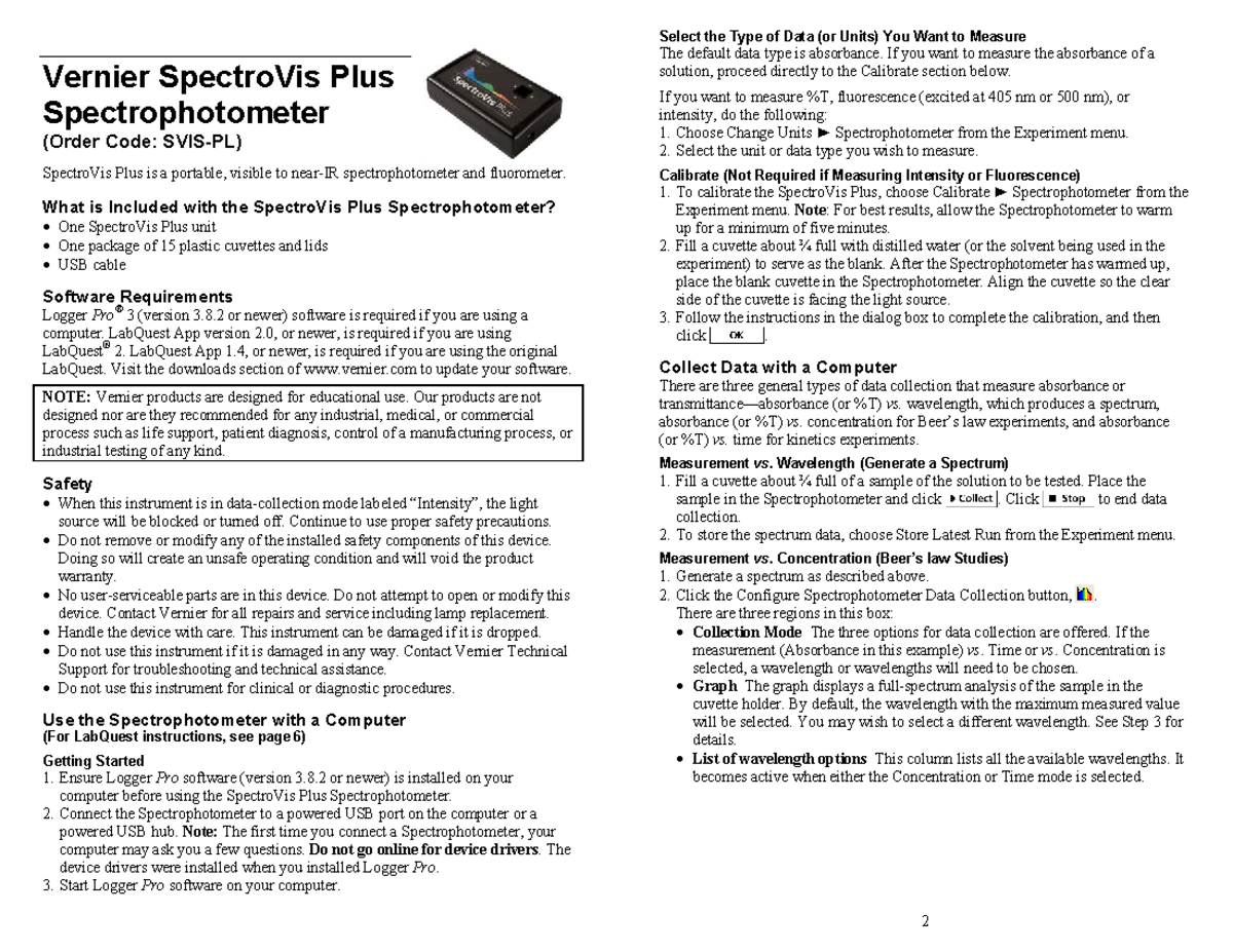 SpectroVis Plus Spectrophotometer User Guide and Setup Instructions ...