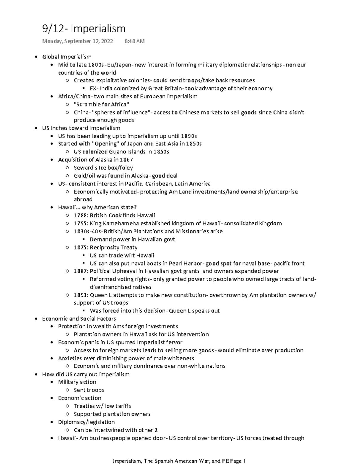 9/12- Imperialism - Global Imperialism Mid to late 1800s- Eu/Japan- new ...