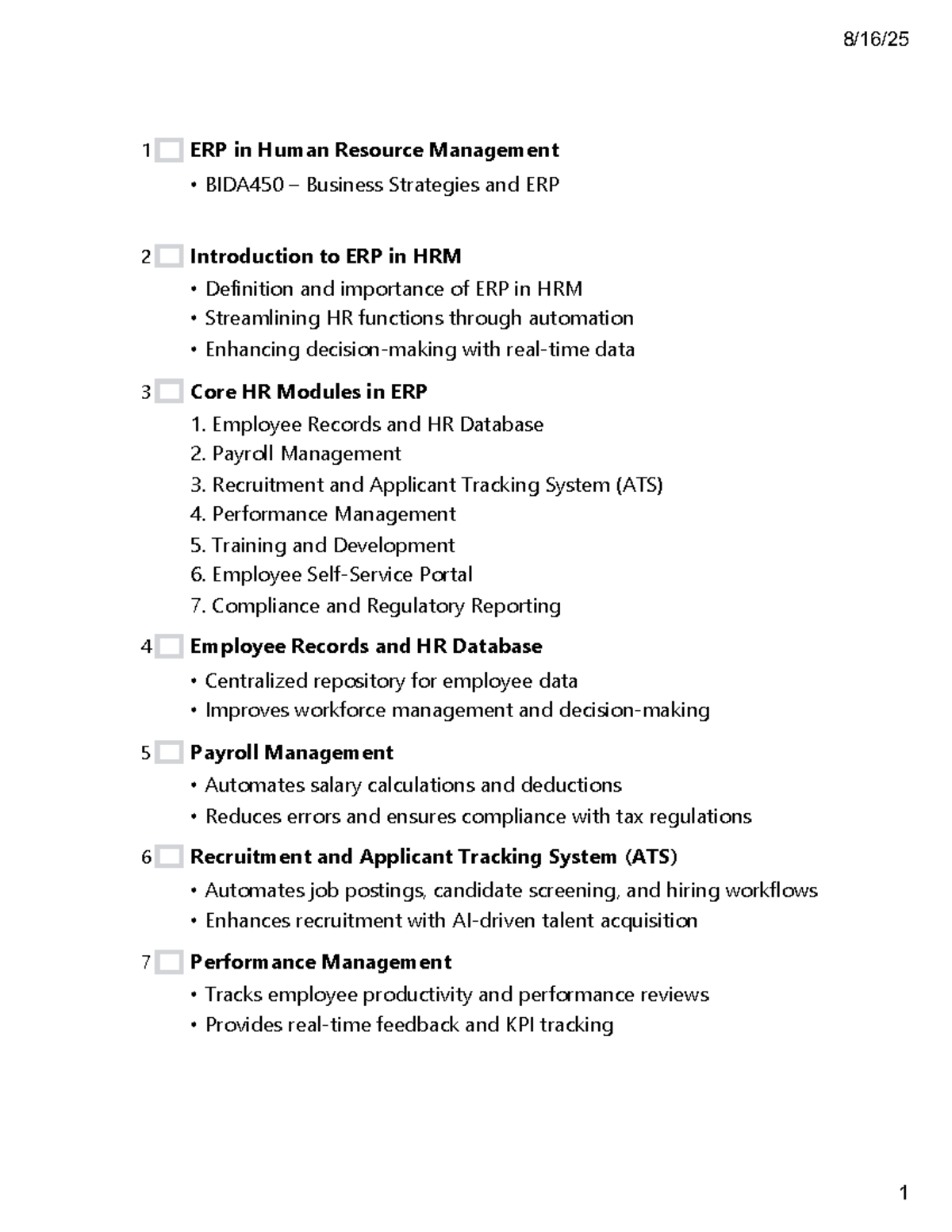 BIDA450 Week 6: ERP in Human Resource Management Overview - Studocu