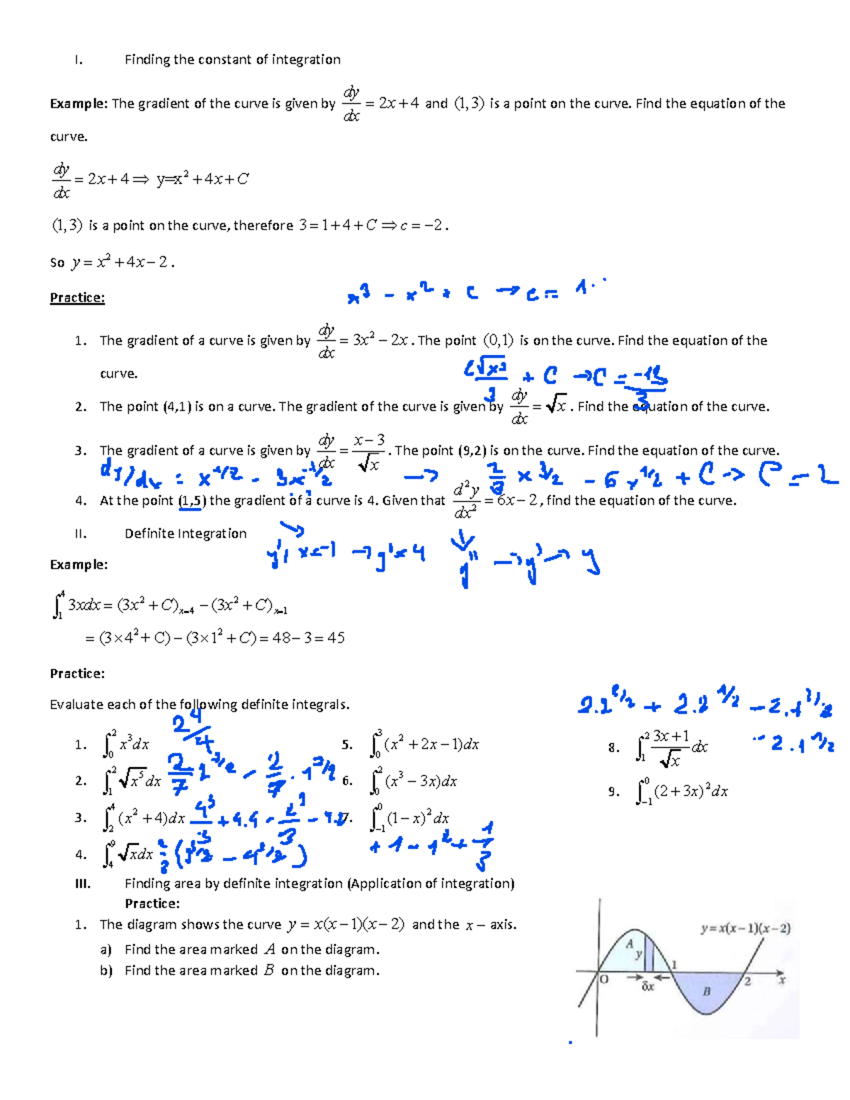 12Adv Integration: Finding Constants & Definite Integrals Practice ...
