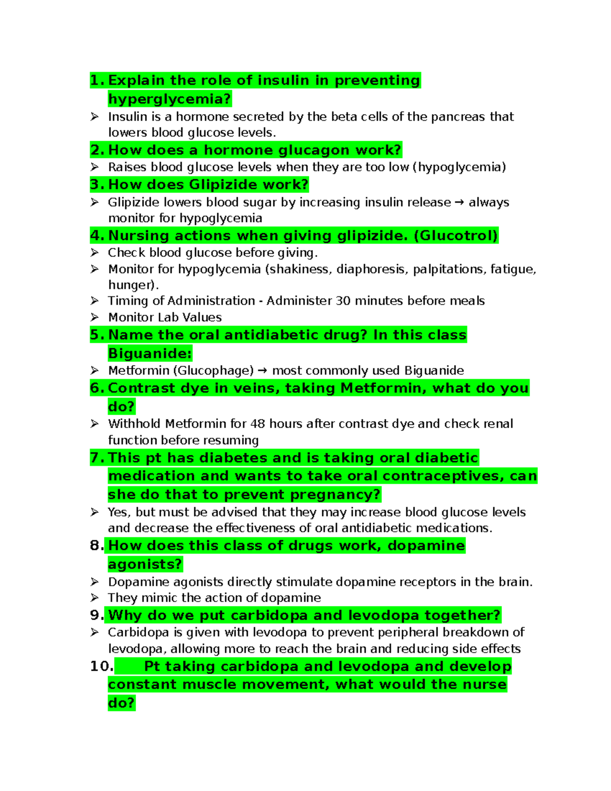 Exam 5 Review Questions: Pharmacology & Diabetes Management - Studocu