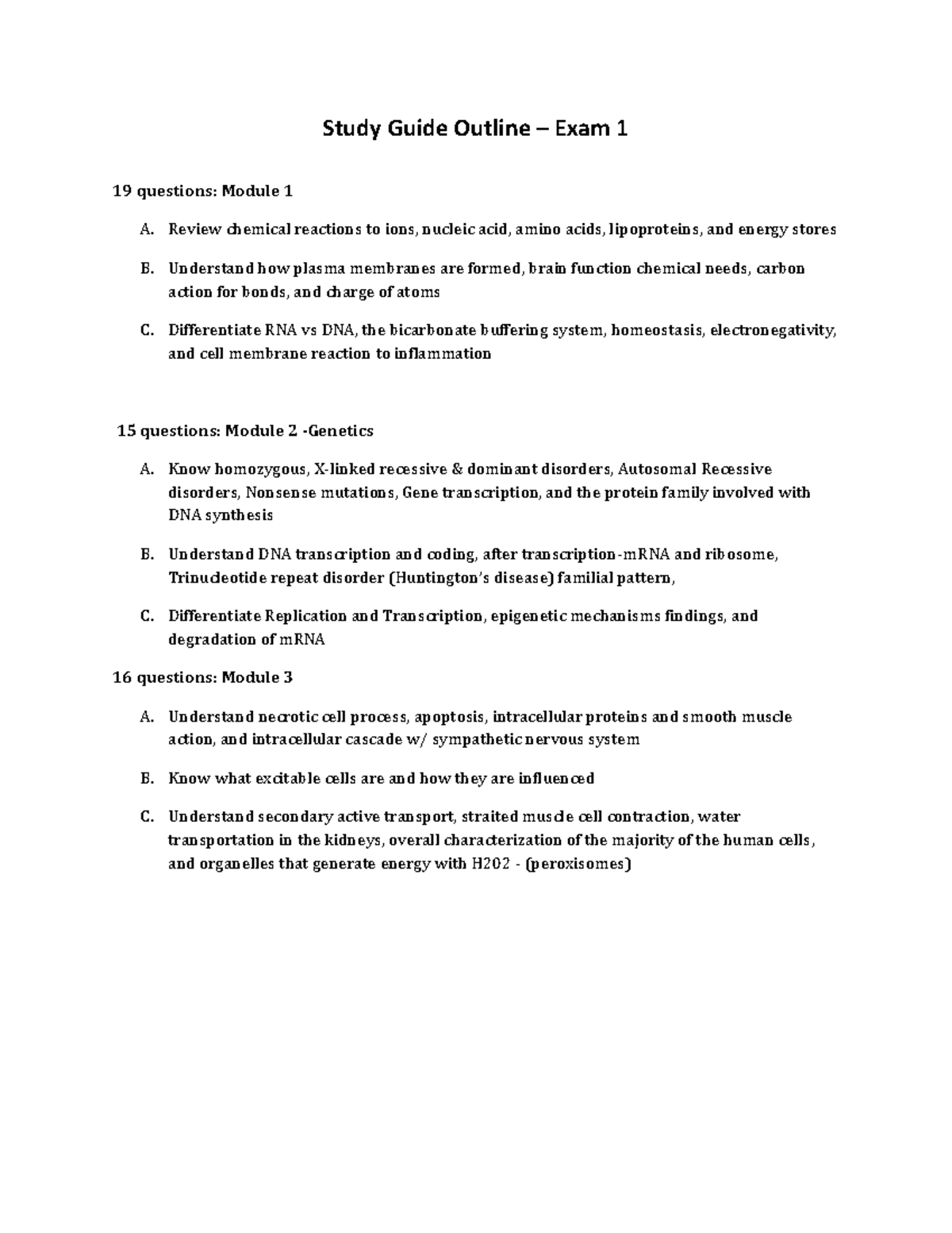 Study Guide Outline for Exam 1: A&P Modules 1-3 - Studocu