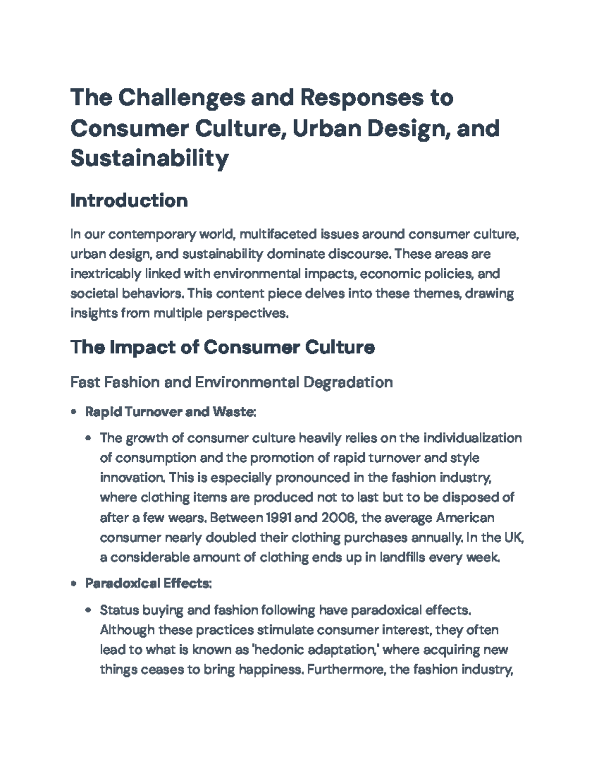 Consumer Culture & Urban Design: Sustainability Challenges & Solutions ...