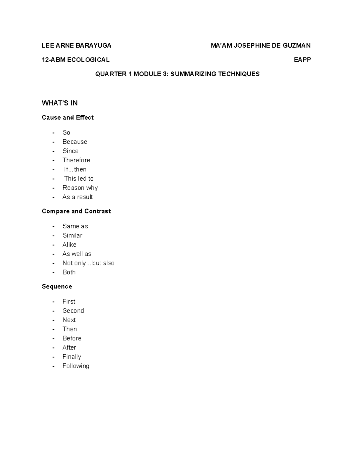 EAPP 12-ABM Module 3: Effective Summarizing Techniques Guide - Studocu