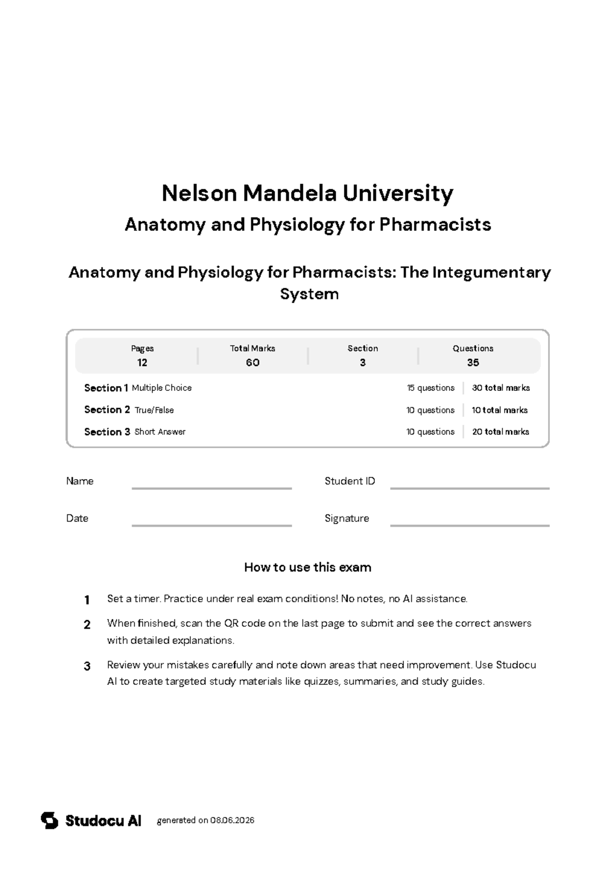 Final Exam: Anatomy and Physiology for Pharmacists - Studocu