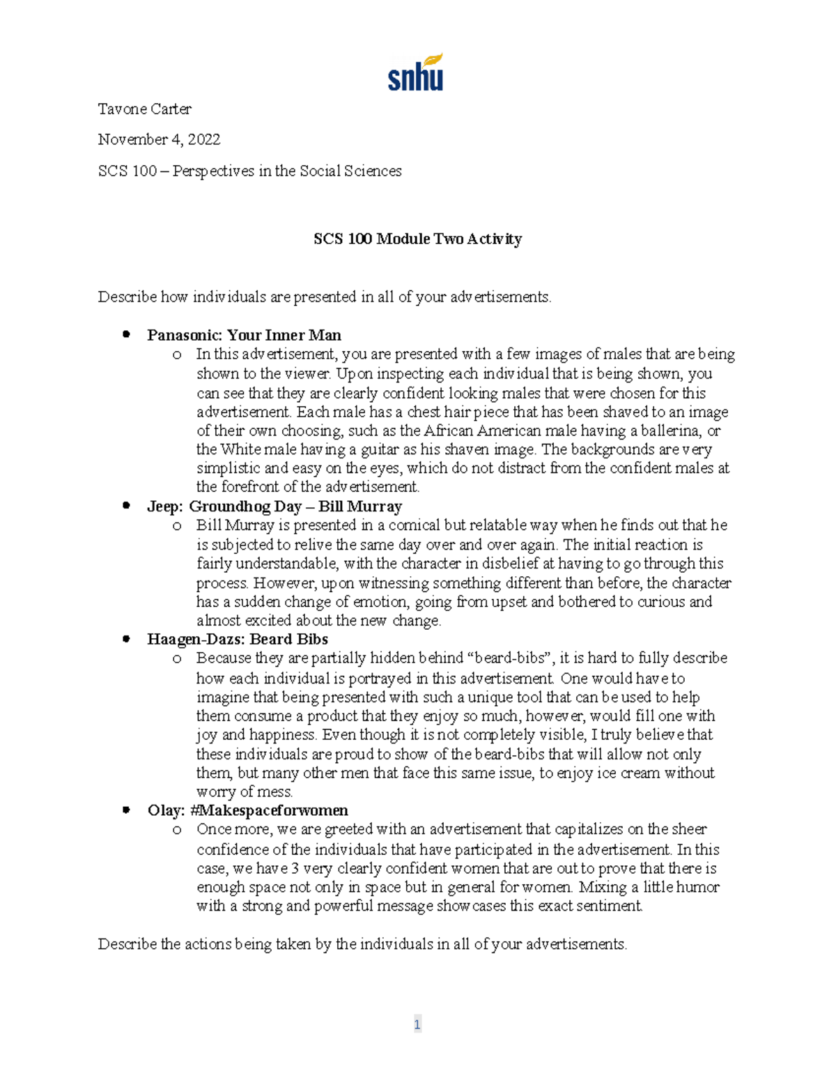 SCS 100 Module 2 Activity: Analyzing Individual Representation in Ads - Studocu