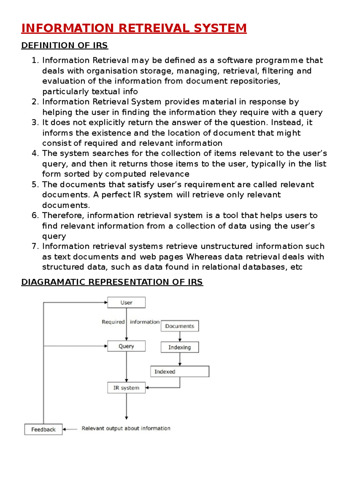 IRS UNIT-1 - Information Retrieval System - INFORMATION RETREIVAL ...