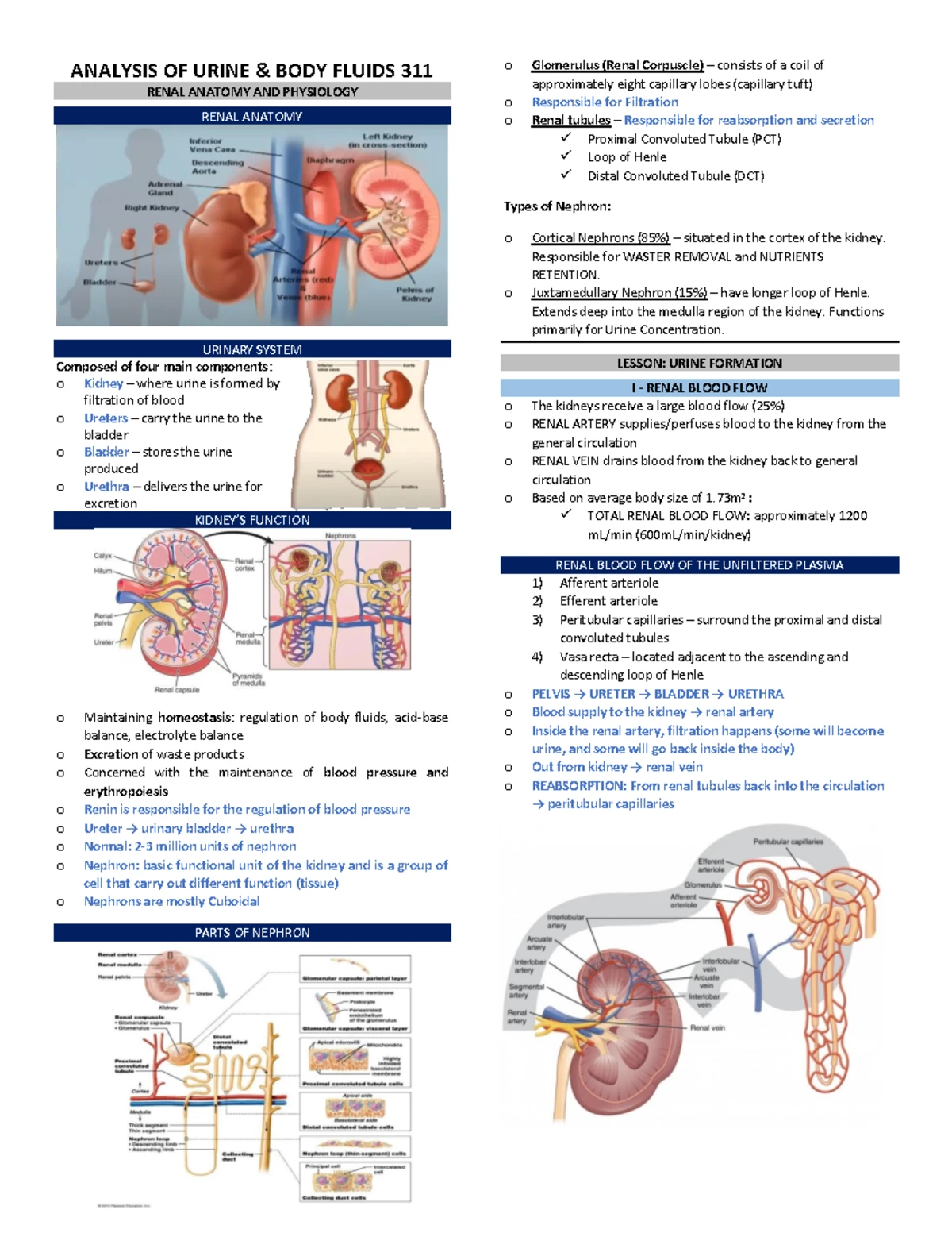 AUB F LEC Midterms lesson 5 - AUBF 311 LECTURE ANALYSIS OF URINE & BODY ...