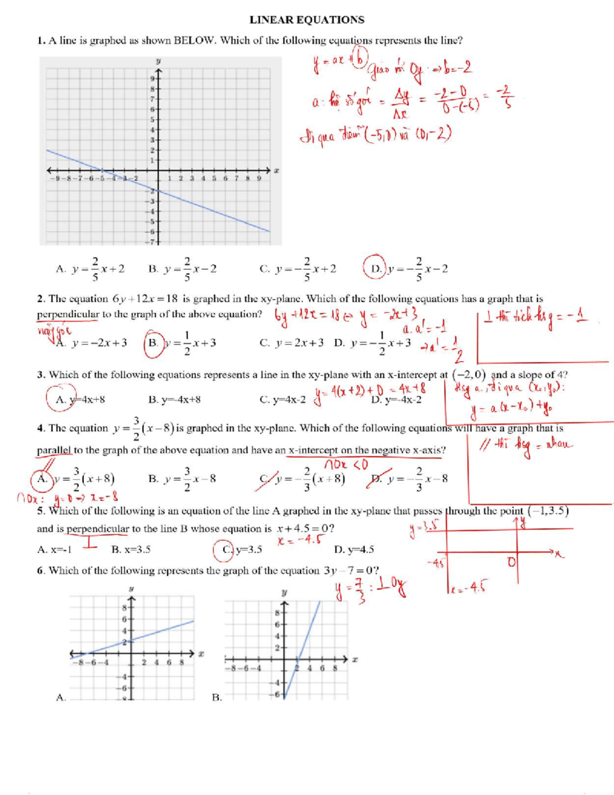 Linear Equations P1: Graphs, Slopes, and Solutions Analysis - Studocu