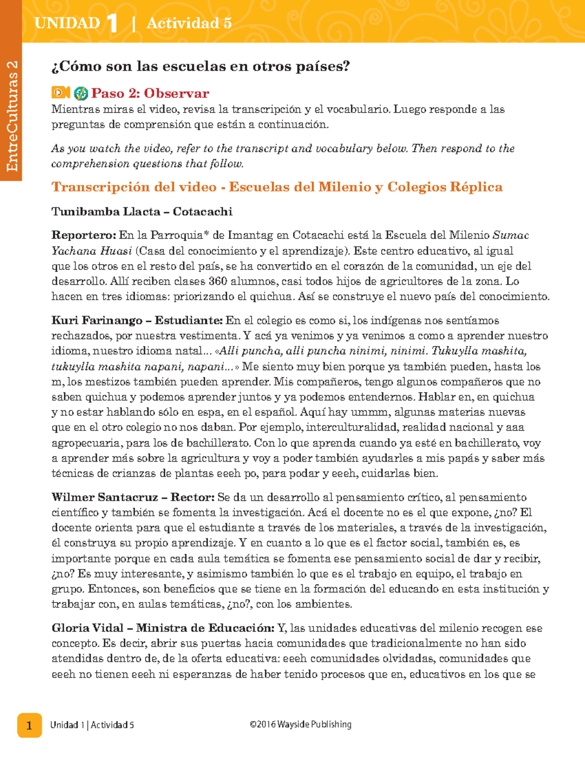 EntreCulturas 2 - Unidad 1: Actividad 5, Paso 2 Análisis educativo ...
