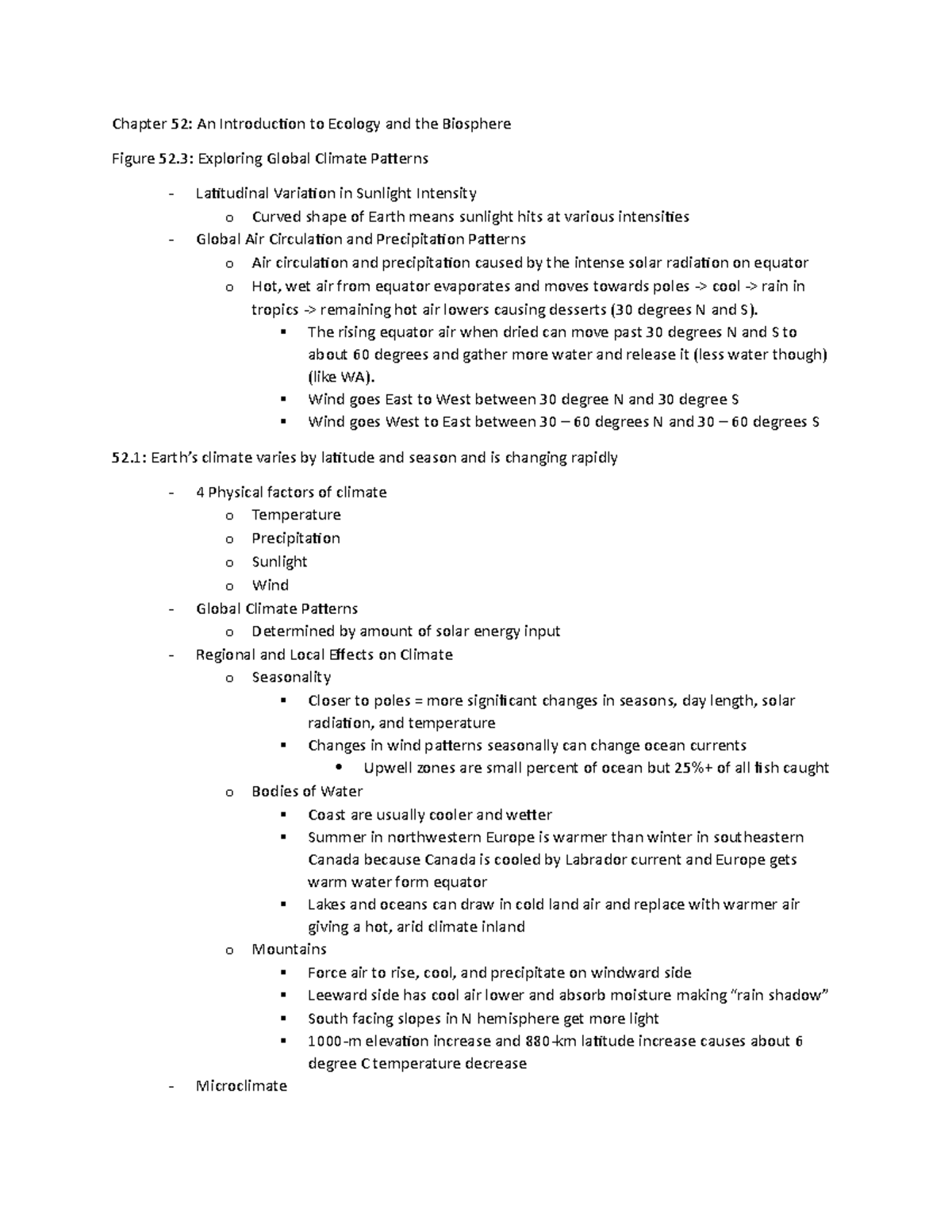 Chapter 52 Notes: Ecology and the Biosphere Overview - Studocu