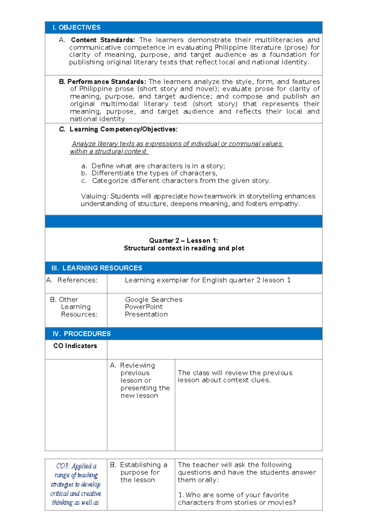 Context Clues Lesson Plan (English 2, Quarter 2, Lesson 1) - Studocu