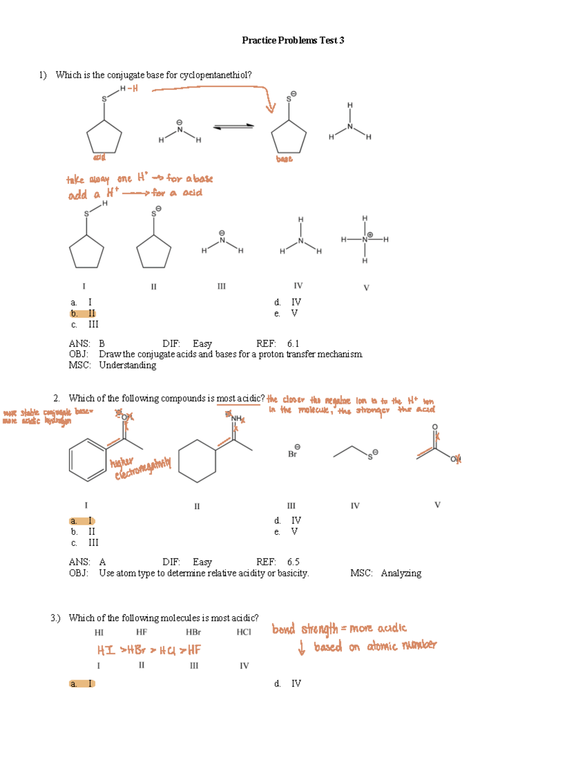 Practice Problems Exam 3 - Which is the conjugate base for ...