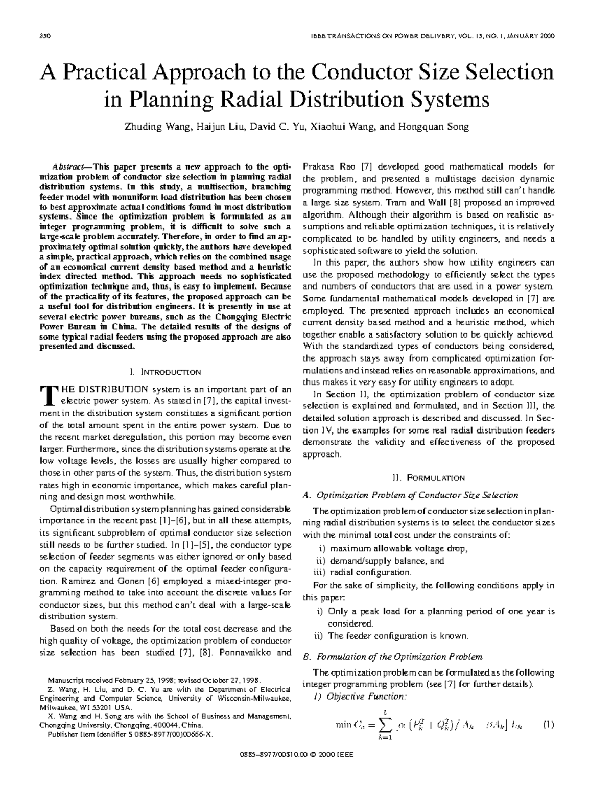 A Practical Approach to Conductor Size Selection in Radial Distribution ...